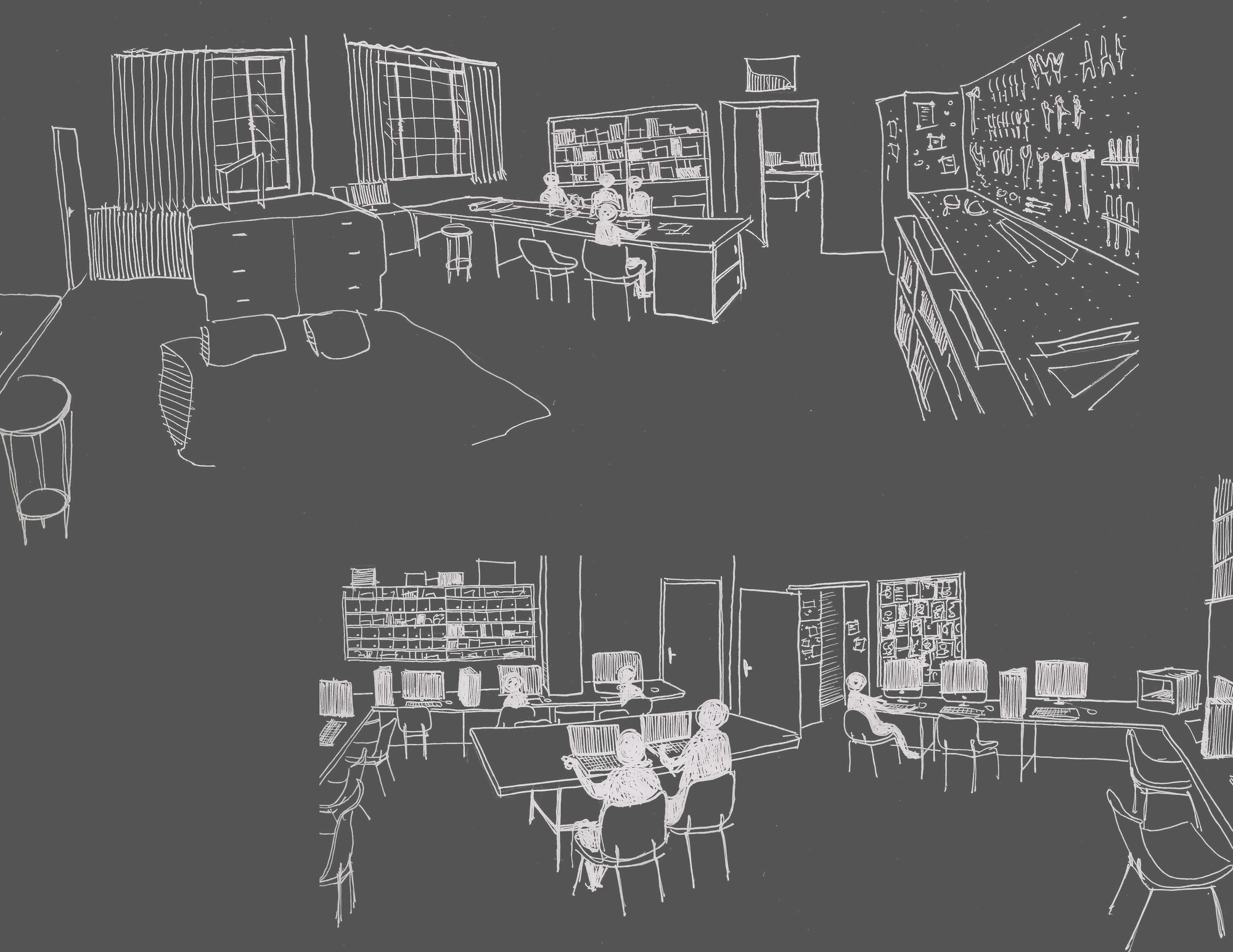 Gallery of 42 Sketches, Drawings and Diagrams of Desks and Architecture ...
