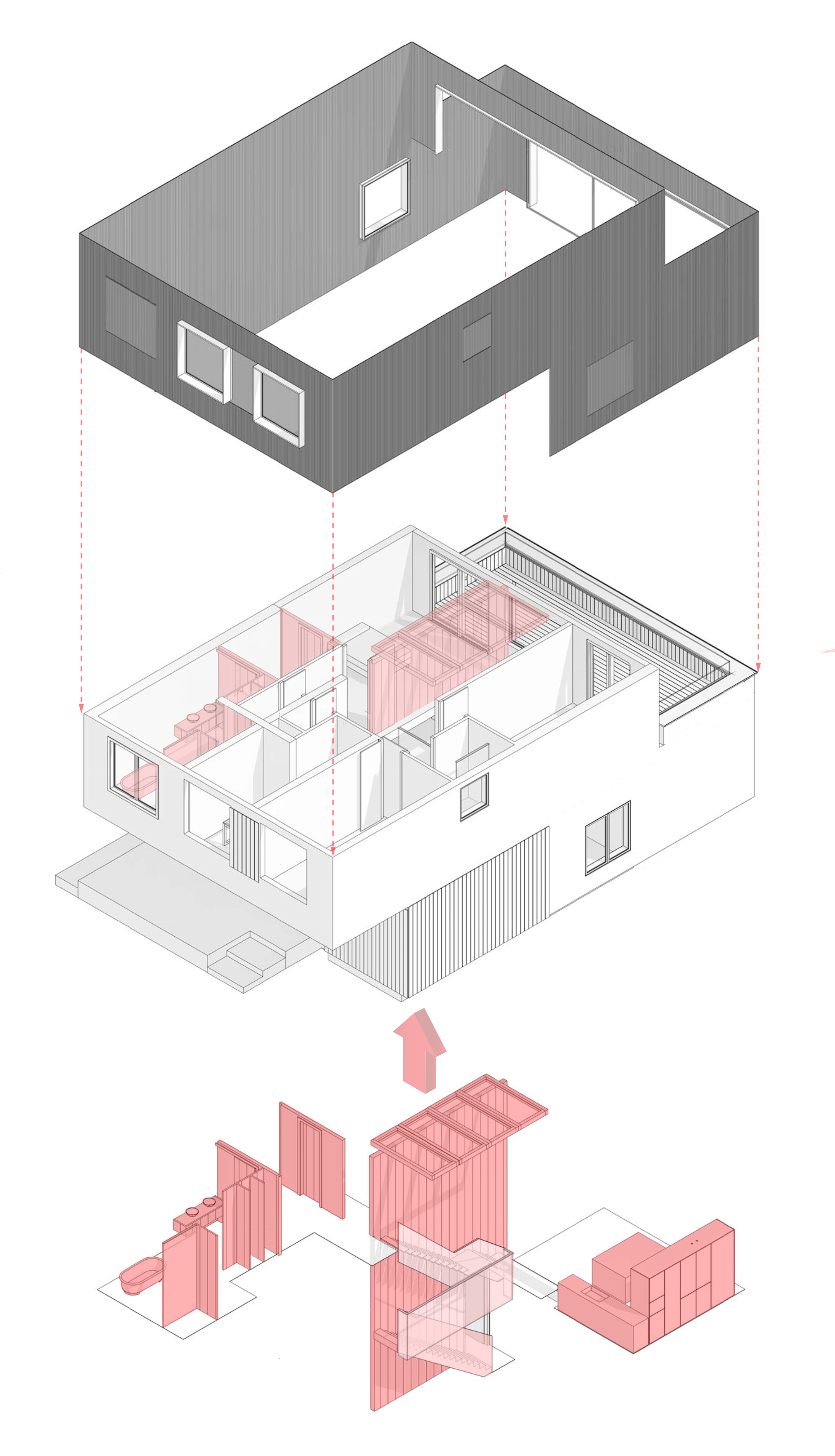 Exploded Axonometric Diagram E House Architecture