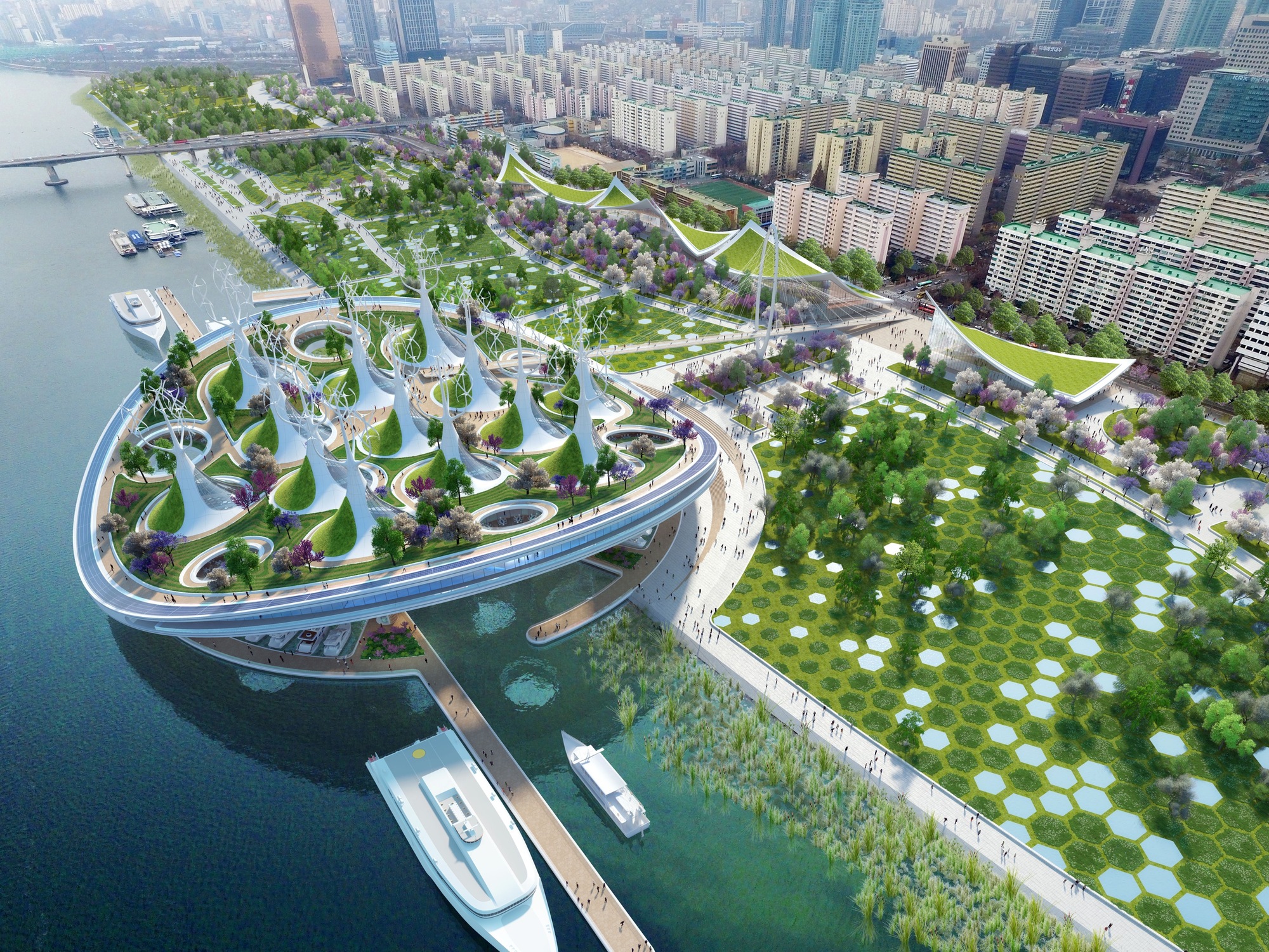 Galeria de Vincent Callebaut propõe uma floresta suspensa sobre rio em ...