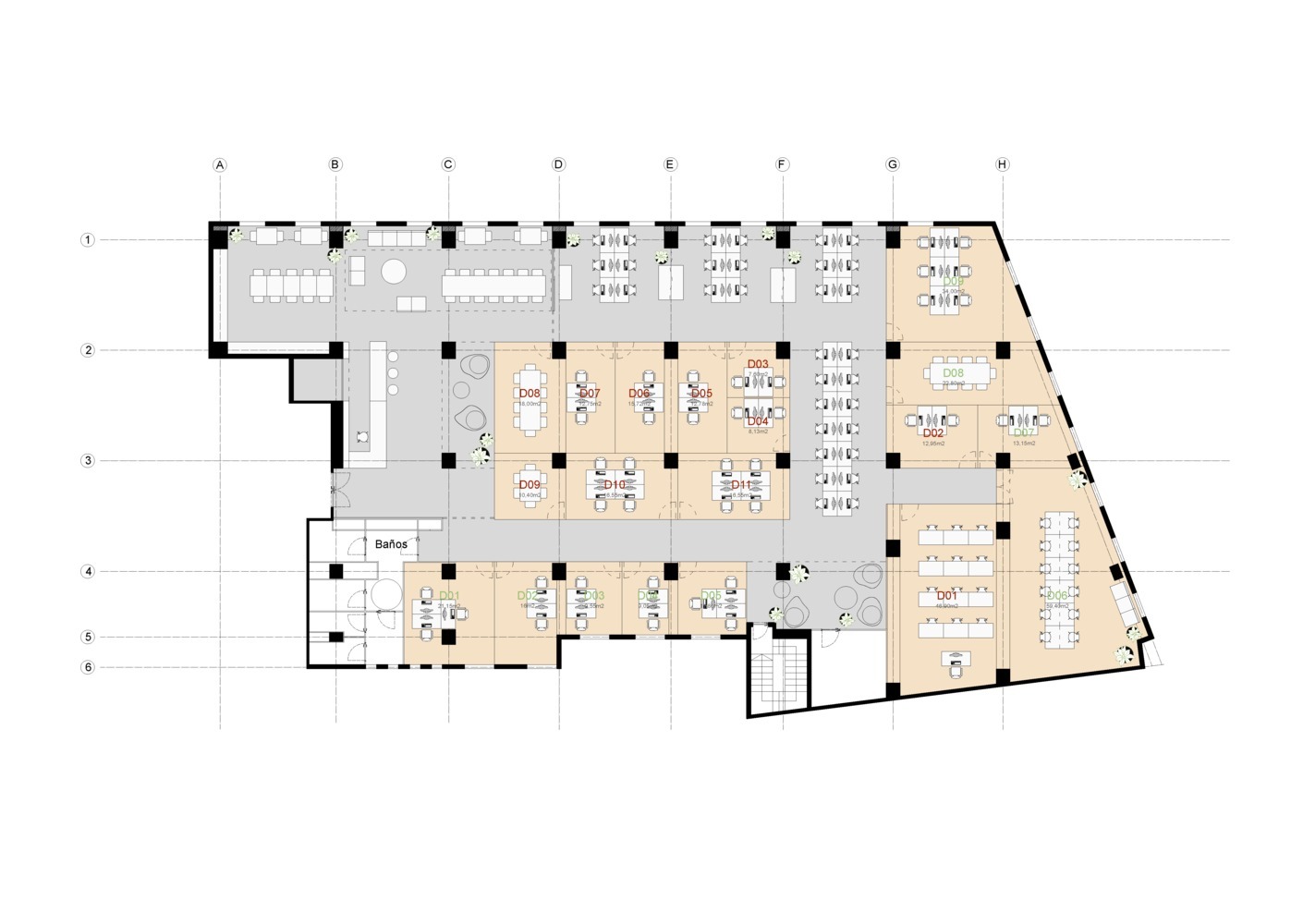 Gallery of Offices and Workplaces: Examples in Plan - 54