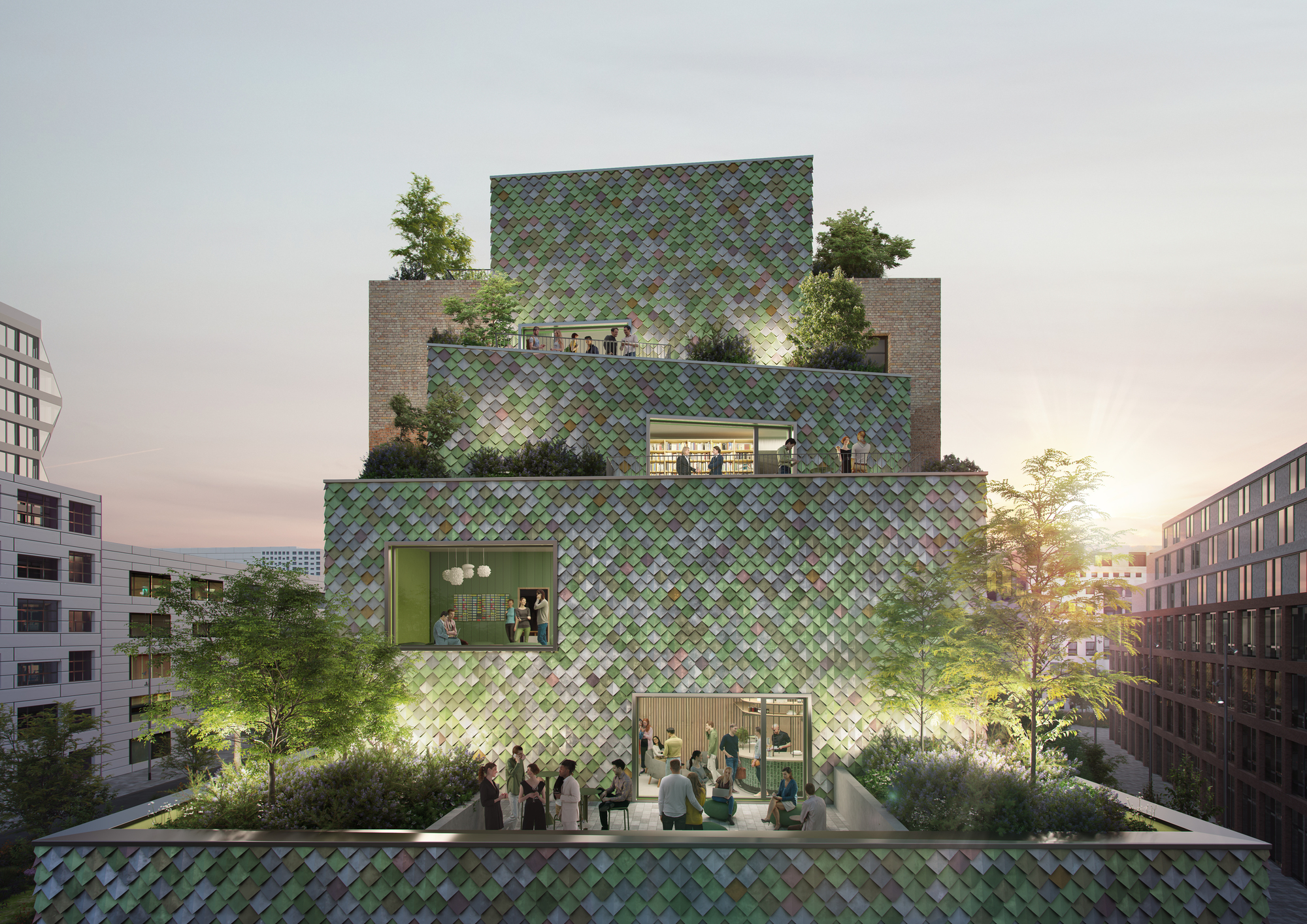 Gallery of MVRDV Unveils Design for a Colorful Office Building Clad in Pretty Plastic Shingles ...